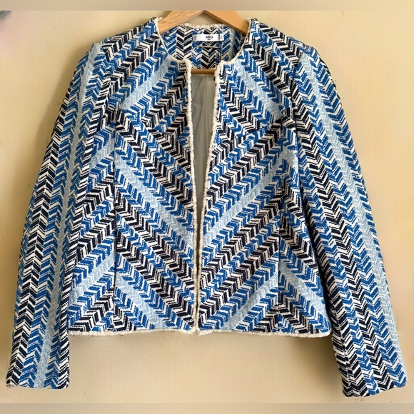Mango | Jackets & Coats | Mango Blue And Black Geometric Blazer | Poshmark